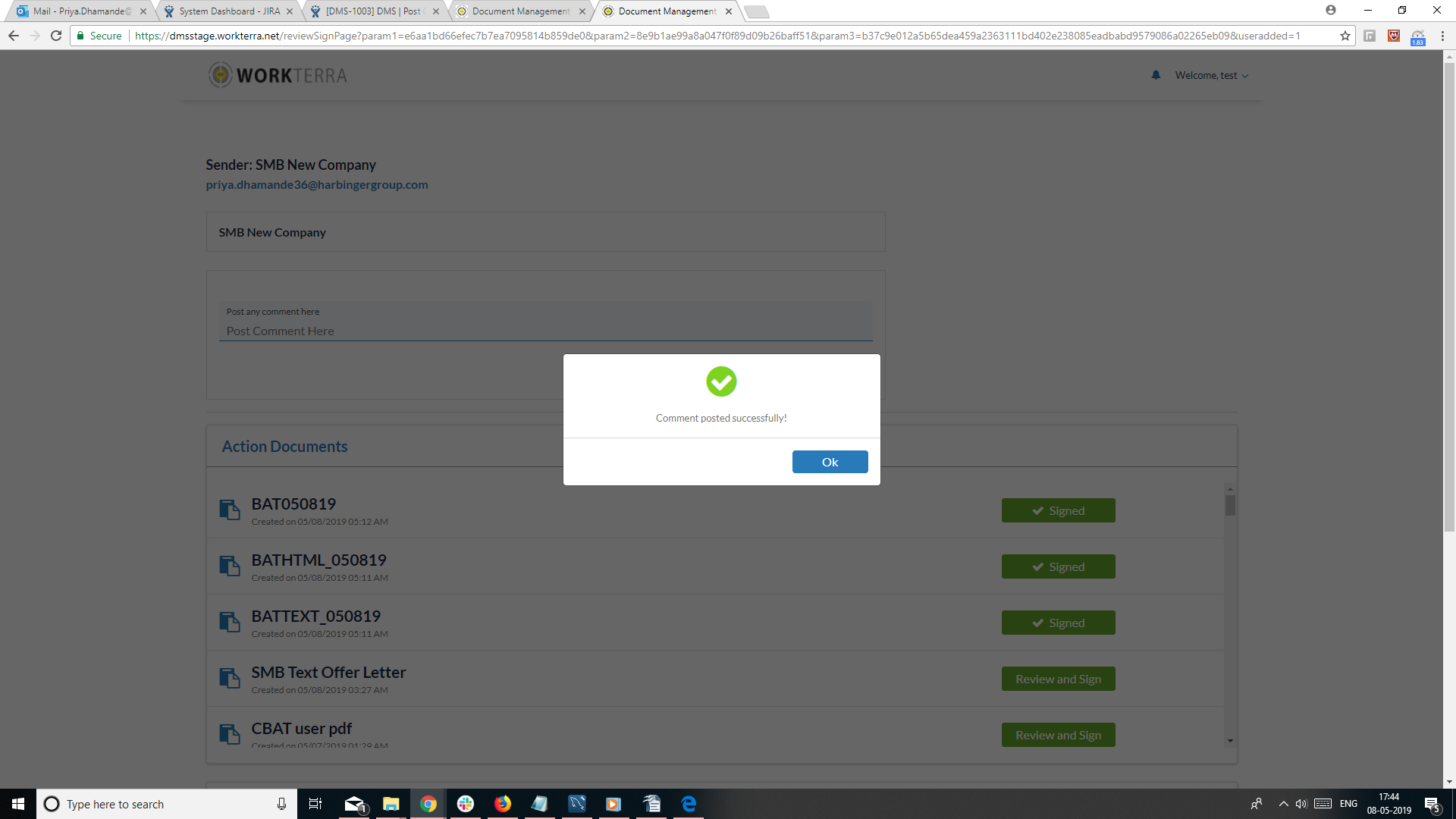 Dms 1003 Dms Post Comments After Post Comments Incorrect Message Displayed Workterra Jira